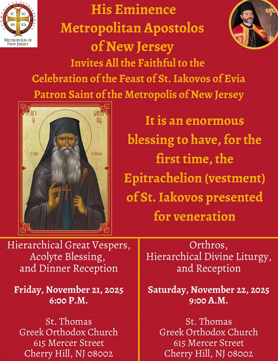 Feast Of St. Iakovos At St. Thomas Church In Cherry Hill